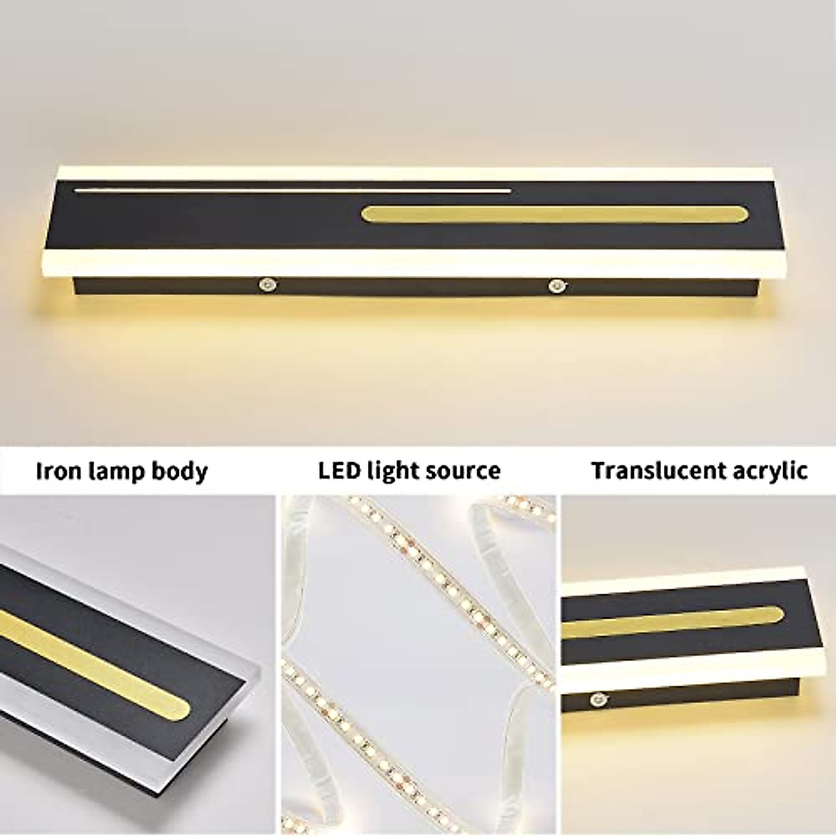 Wecssf Outdoor Wall Light 19.7in 12W Modern Light Fixture LED Black Wall Sconce Rectangular Acrylic Sconce Wall Lighting for Porch,Patio,Garage,Gardens