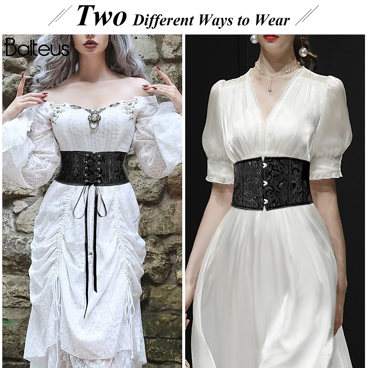 Floral Corset Waist Belt for Women,Lace up Waist Belt Wide Waistband Obi Tied Waspie Belt for Wedding Halloween 1.black