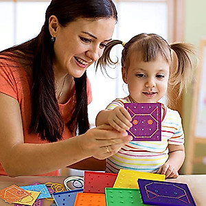 Double-Sided Geoboard - Mathematical Manipulative Material Geo Board, Graphical Educational Toy for Geometry and Creativity- 5 x 5 Grid/12 Pin Circular Array, 15 Cards with 30 Design, and Rubber Bands