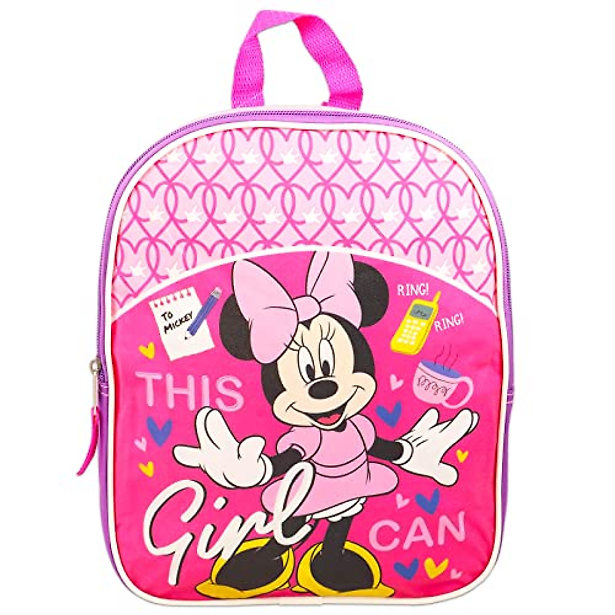 Minnie Mouse Mini Backpack - Bundle with 11” Minnie Mini Backpack, Water Pouch, Minnie Stickers, More - Minnie Mouse Preschool Backpack for Girls Toddler