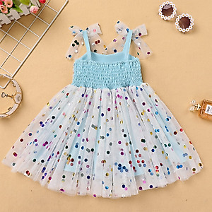 IMEKIS First Birthday Outfit Girl Dress: 1/2 1st 2nd Birthday Cake Smash Baby Boho Rainbow Confetti Princess Dresses for Toddler Party Tutu Skirt Easter Newborn Photoshoot Blue Sequin 2-3T