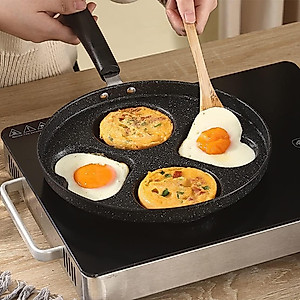 QNCIGER 9.7 "4-Hole Frying Pan Nonstick, Heart-Shaped Pancake Pan, Breakfast Egg Frying Pan Suitable for Gas Stove and Induction Cooker (Black)