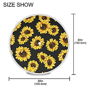 Xigua Sunflower Round Tablecloth 60" Waterproof Spillproof Polyester Fabric Table Cover with Zipper Umbrella Hole for Outdoor Patio Garden Dining Party