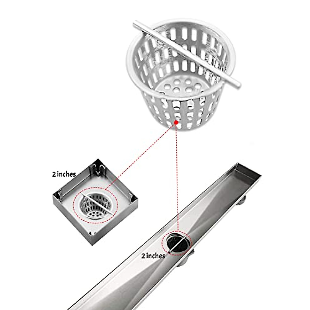 2 Inch Hair and Debris Strainer, Shower Drain Strainer with Lifting Hook, Stainless Steel Debris Basket Shower Drain Catcher, Hair Catcher for Floor Drain