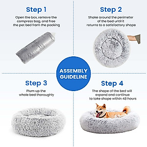 Dog Bed for Small Dogs and Cats, Washable Calming Donut Pet Bed, 20-Inch Anti-Slip Round Fluffy Plush Faux Fur, Anti-Anxiety, Comfortable for Sleeping, 20" L x 20" W x 8" Th for Pets up to 15 lbs