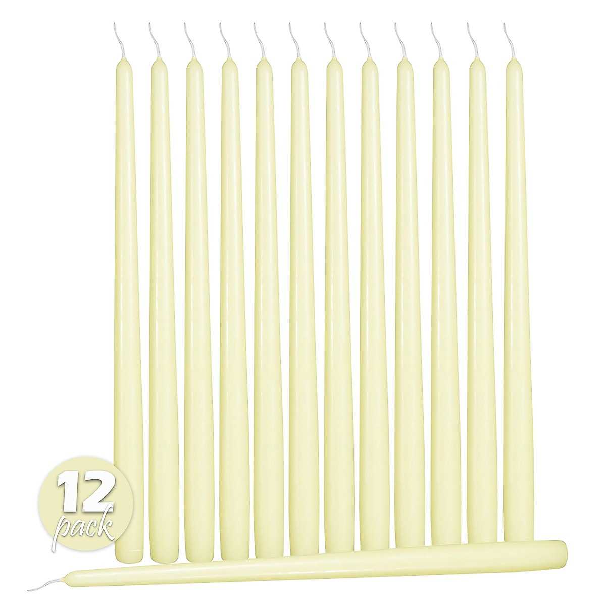 12 Pack Tall Taper Candles - 14 Inch Ivory Dripless, Unscented Dinner Candle - Paraffin Wax with Cotton Wicks - 12 Hour Burn Time