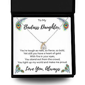 To My Badass Daughter Necklace From Mom, Birthday Gifts for Teen Girls, Father Daughter Necklace, Jewelry for Daughter, Daughter Birthday Pendant, Graduation Wishbone Necklace