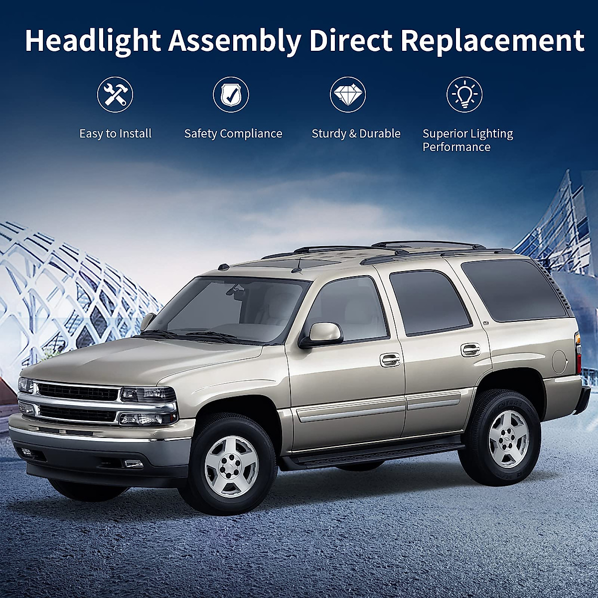 AUTOSAVER88 Headlight Assembly Compatible with 1999-2002 Chevy Silverado 1500 2500/2001-2002 Chevy Silverado 1500HD 2500HD 3500/2000-2006 Tahoe Suburban 1500 2500 Headlamp with Bumper Lights