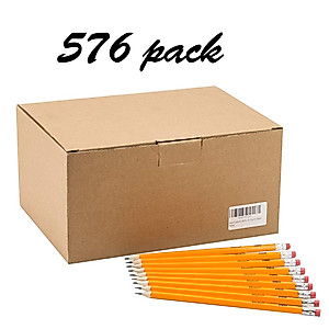 Madisi Wood-Cased #2 HB Pencils, Yellow, Pre-sharpened, Bulk Pack, 576 pencils in box