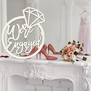 We are Engaged Party Decoration Bridal Shower Decorations Diamond Ring Wooden Sign Wall Hanging Decoration Bridal Shower Party Supplies Photo Booth Props Wooden Cutout Signs