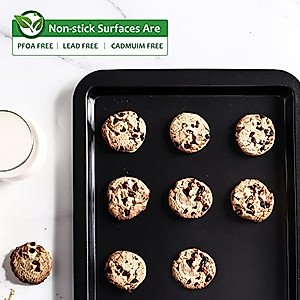 HONGBAKE Baking Sheet Pan Set, Cookie Sheet for Oven, Nonstick Bakeware Sets with Wider Grips, 3 Pack Half/Jelly Roll/Quarter Baking Tray, Premium, Dishwasher Safe - Dark Grey