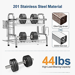 GSlife Stainless Steel Dish Drying Rack Rustproof 2 Tier Dish Rack for Kitchen Counter with 3 Drainboards, Tiered Dish Drainer with Utensils Holder,Cutting Board Holder, Silver