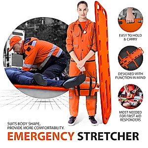 SURGICAL ONLINE First Responder EMT Backboard Spine Board Stretcher Immobilization with Head Bed and Spider Straps - Gift EMT Trauma Bag … (Orange)