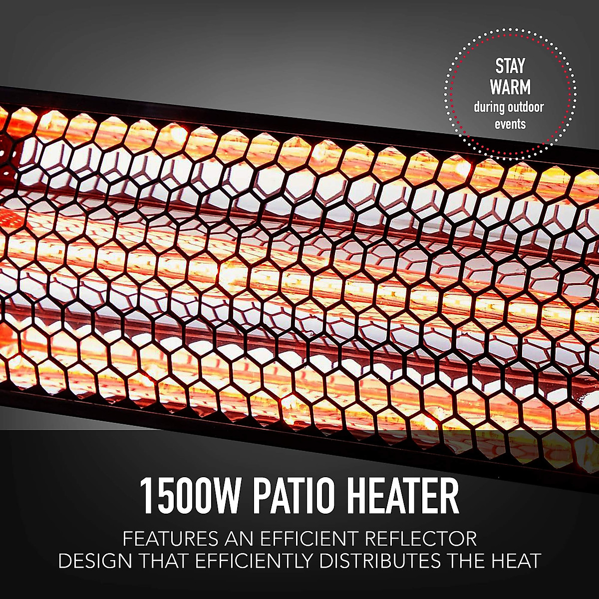 Permasteel Outdoor Wall-Mounted Space Heater | Electric Patio Heater with Remote, 1500W, PH-90203-BK-AM, Infrared Radiant Heater for Small Spaces, Indoors & Outdoors