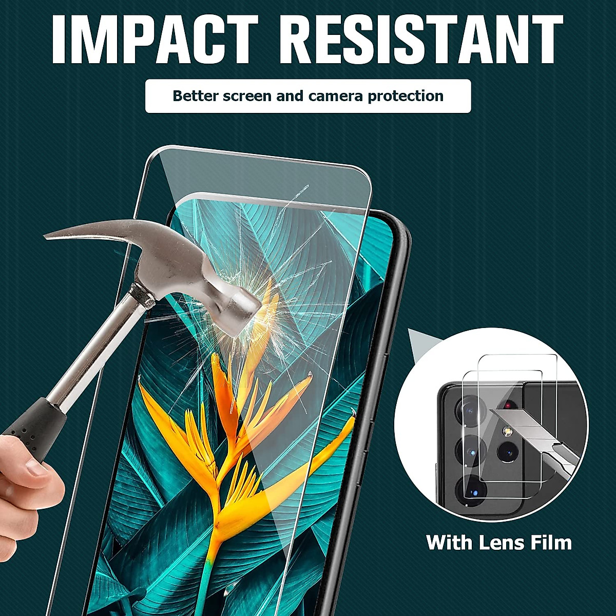 [2+2 Pack] S21 Ultra 5G Glass Screen Protector, HD Clear 9H Tempered Glass Scratch Resistant, Fingerprint Unlock, 3D Curved, Bubble-Free for Samsung Galaxy S21 Ultra Glass Screen Camera Protector (6.8