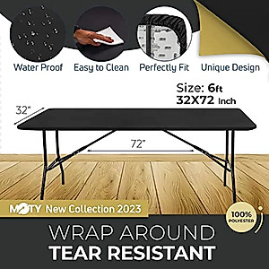 moty Folding Table Cover, Polyester Fitted Waterproof Outdoor Tablecloth Protector with Elastic for Rectangle Picnic Tables, Washable, Wrinkle Resistant, for Patio, Parties, Camping