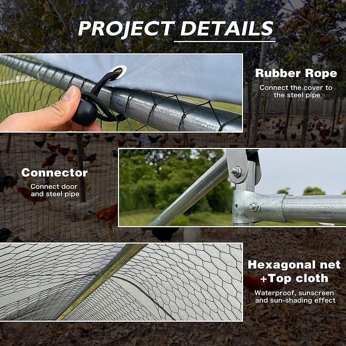 Large Metal Chicken Coop Walk-in Poultry Cage Chicken Run Pen Dog Kennel Duck House with Waterproof and Anti-Ultraviolet Cover for Outdoor Farm Use(9.8' L x 13.1' W x 6.4' H)