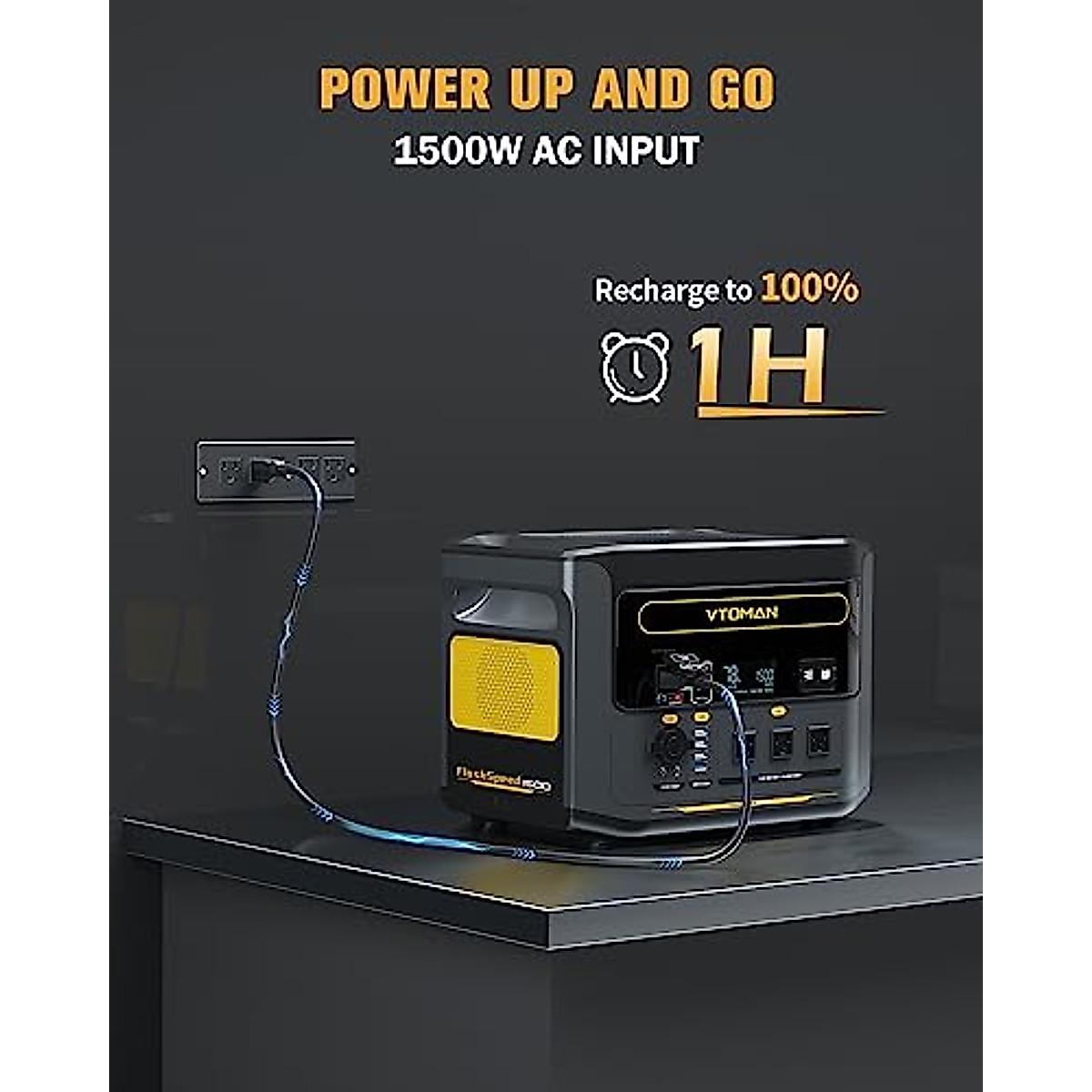 VTOMAN FlashSpeed 1500 Power Station 1548Wh Solar Generator 1500W(3000W Peak) Backup LFP Battery Expandable To 3096Wh Recharge 0-100% Within 1 Hour For Electric Backup Blackout Emergency