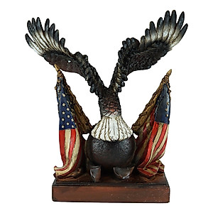 Ebros Gift Patriotic Wings of Glory Bald Eagle Resting On Globe with Map of America and 2 Star Spangled Banner Flags Figurine with Trophy Base One Nation Under God American Symbolic Statue