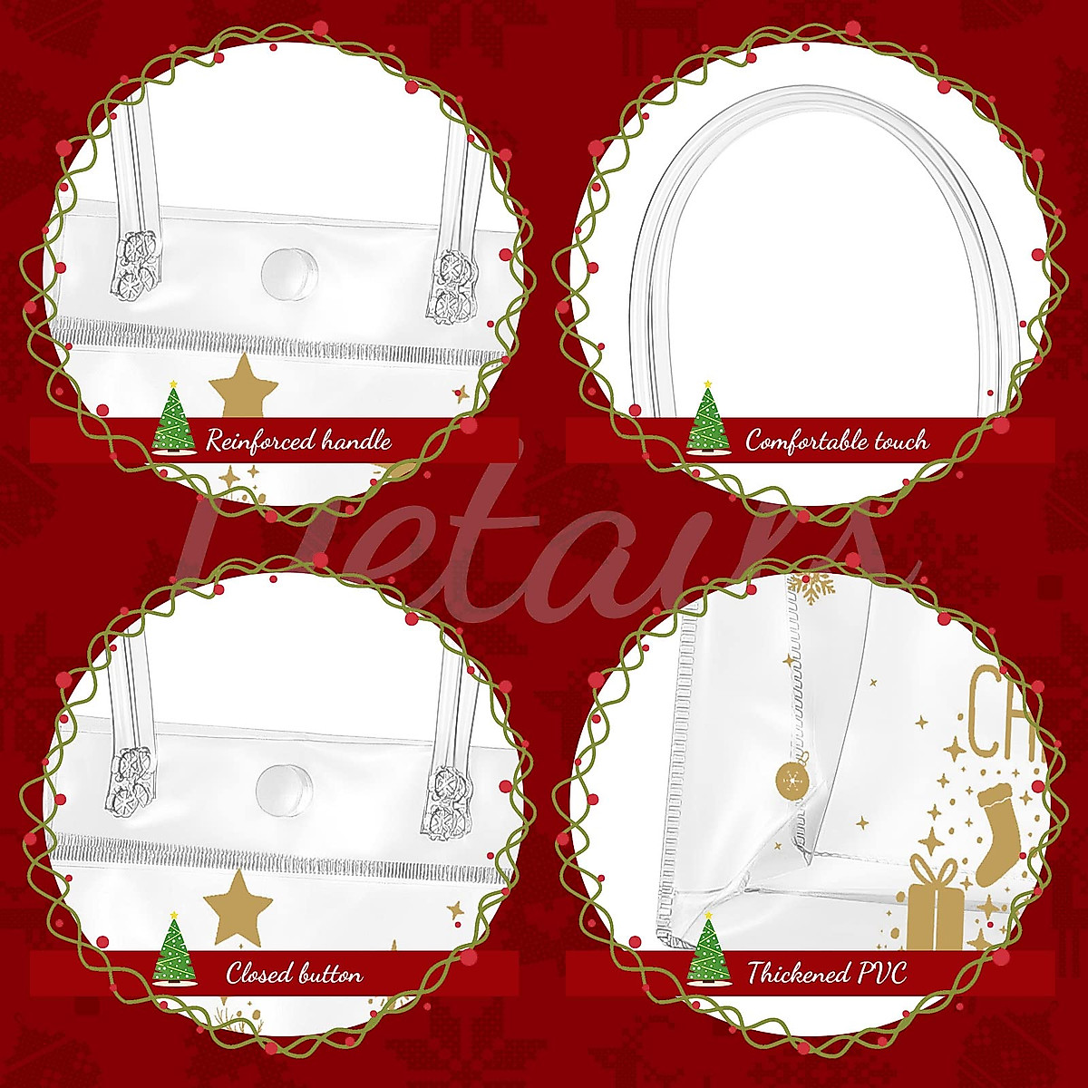 24 Pcs Christmas Clear Gift Bags with Bow Ribbon PVC Party Favor Bags with Handles 7.8 x 7.8 x 3.1" Plastic Gift Wrap Tote Bags for Retail Christmas Wedding Birthday Baby Shower Party Favors