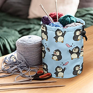 Sellikakes Cute Penguin Fish Yarn Bag with Dog Cute,Crochet Tote Knitting Bag Yarn Storage Organizer Holder Case for Crochet Hooks Needles Knitting Kit for Beginners