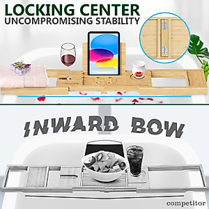 SereneLife Bathtub Tray - Expandable Bath Tray for Tub, Foldable Adjustable Bamboo Caddy with Non-Slip Handles, Device Holder and Wine Glass Slot for Bathing Luxury (Folding, Hard Back)
