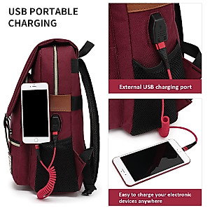 Mancio Vintage Slim Laptop Backpack for Women Men,Tear Resistant Business College Bag with USB Charging Port,Fits up to 15.6Inch Laptop in Red
