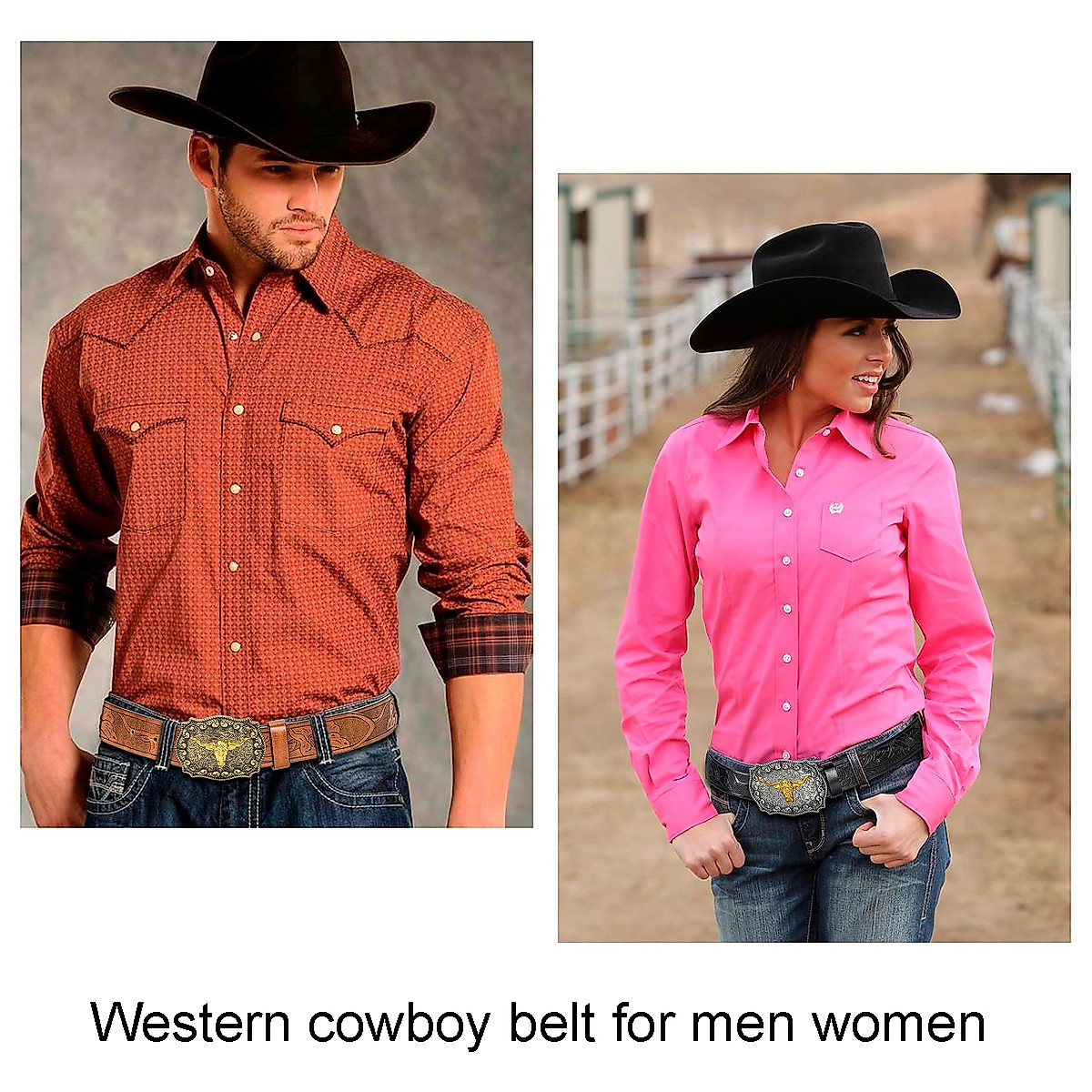 Mealah Men-Women-Western-Cowboy-Belt PU-Leather Floral Engraved-Bull-Buckle-Belts for Jeans (for 25" to 38" Waist)