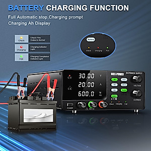 NICE-POWER DC Power Supply Variable, 30V 20A 600W High Power Bench Power Supply for Battery Charging, Adjustable Switching Regulated Power Supply with OCP, Memory Storage, Output Switch, Lock Button