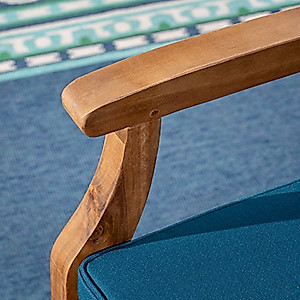 Christopher Knight Home Justin Outdoor 7 Piece Acacia Wood Dining Set, Teak Finish/Rustic Metal/Blue