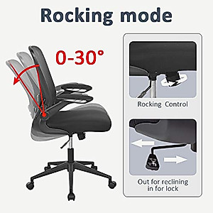 BestOffice Ergonomic Desk Mesh Computer Swivel Rolling Mid Back Task Lumbar Support Flip-up Arms Massage Adjustable Chair for Women Adults, Black