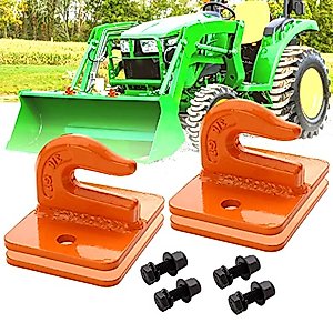 Tractor Bucket Grab Hook(2 Pack),3/8" Bolt On Grab Hook,G70 Grade Forged Steel Tow Hook Mount with Backer Plate Compatible for John-Deere kubota Tractor Bucket (Orange)