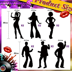 Motiskyy 12 Pcs Disco Dance Silhouettes Cutouts Large Retro Removable PVC Wall Decal Self Adhesive Party Decorations Waterproof Silhouettes PVC Wallpaper (35.43 Inch)