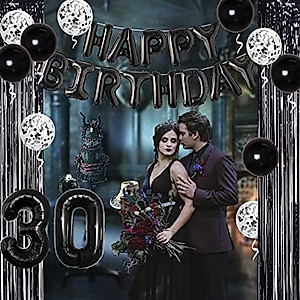 30th Birthday Decorations for Him Her Black Death to My Twenties Banner, Rip to My 20s Sash, Number 30 Balloon, Happy Birthday Balloon Banner, Foil Curtain for Funny Thirtieth Birthday Party Supplies