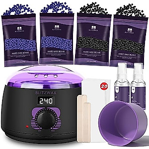 BLITZWAX Waxing Kit for Women Men Digital Wax Warmer Hard Wax Kit with 50 Wax Accessories 14oz Wax Beans for Full Body Brazilian Bikini Armpit Hair Removal