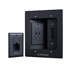 ECHOGEAR TV Cord Hider for Wall Mounted TV with 2X AC Outlets & 2X USB-A Ports - Hide Power Cables & Low Voltage Wires Behind The Wall - Includes Template, Saw, & Low Profile Extension Cord - Black