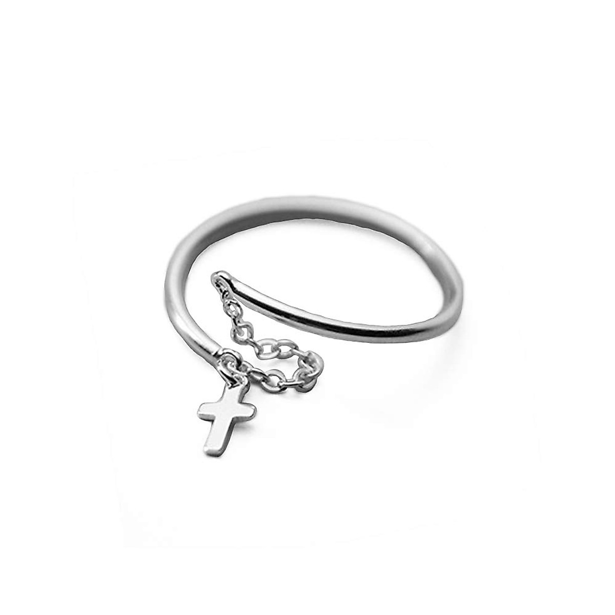 Izpack Minimalist Cross Stacking Rings Sterling Silver 925 for Women Girls Men Adjustable Simple Tassel Chain Dangle Charm Faith Hope Love Eternity Promise Ring Wrap Finger Statement Band Jewelry