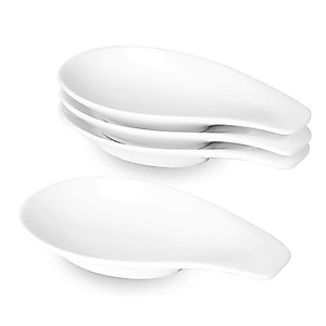 ONTUBE Ceramic Spoon Rests for Buffet Set of 4, Porcelain Sauce Dish Resting Cooking Spoons Holder, 6.5 Inch (White)