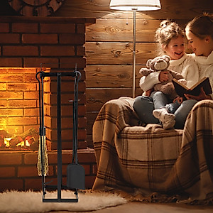 Harmiden 5 Pieces Fireplace Tools Set Wrought Iron Indoor Fire Place Accessories Hearth Wood Stove Outdoor Fire Pit Tool Set