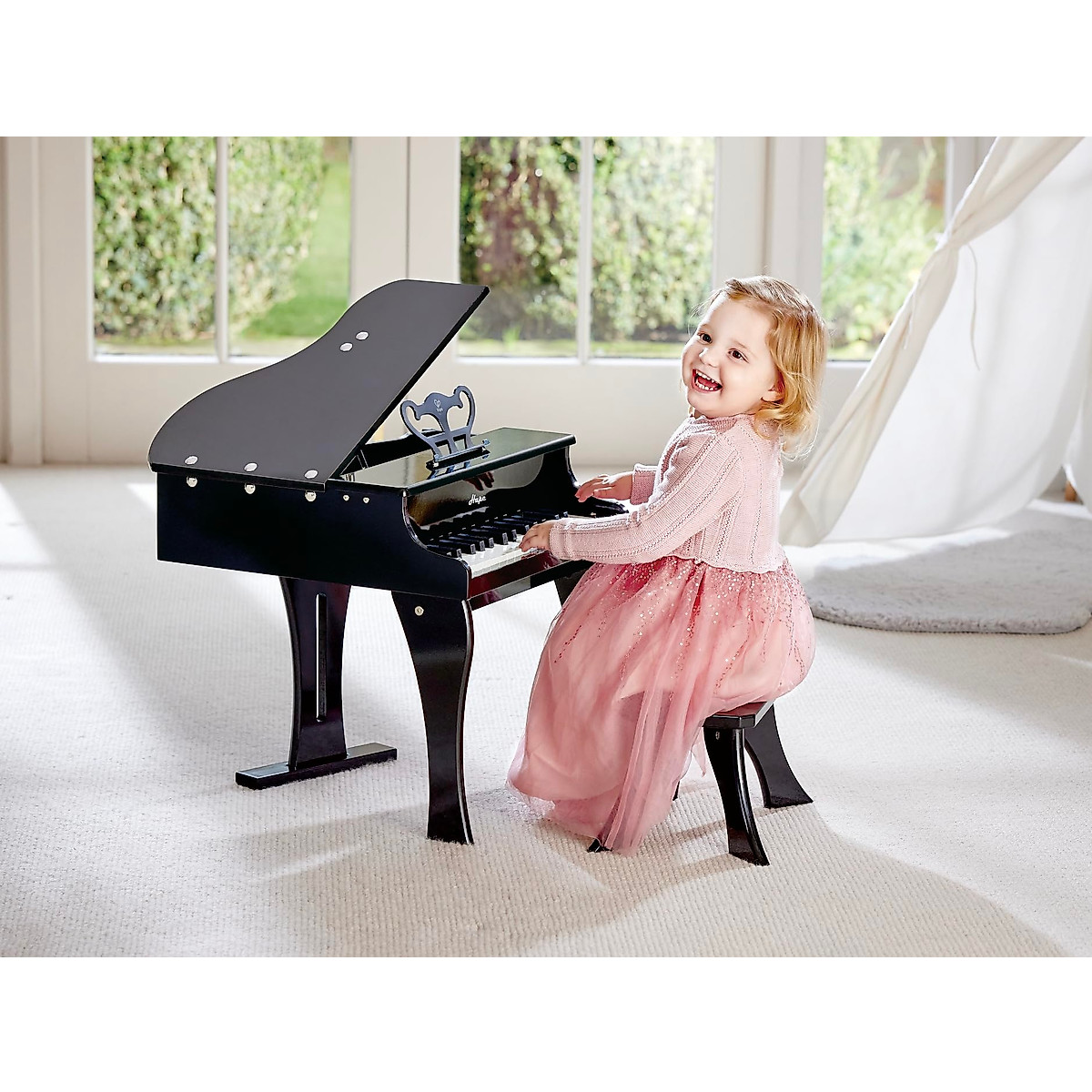 Hape Classic Grand Black Piano| Thirty Key Wooden Keyboard Musical Toy Set for Kids Age Year 3 and up
