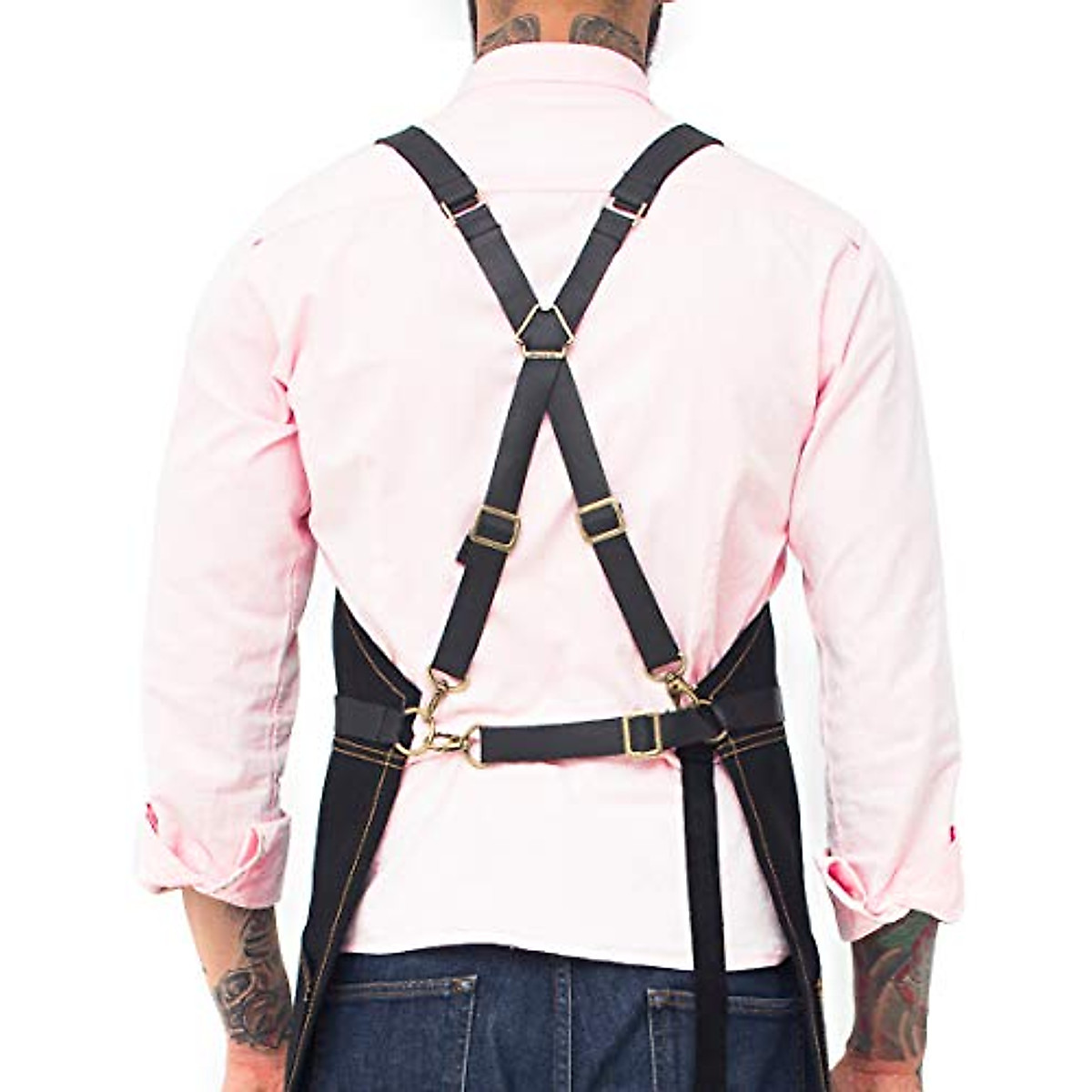 Under NY Sky Real Leather Strap for Apron - Cross Shoulder & Waist Set (Black)