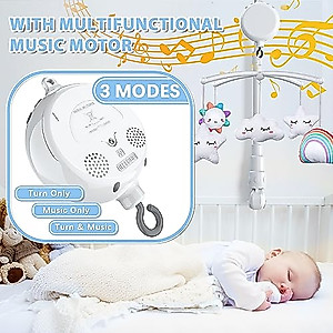 FEISIKE Baby Crib Mobile with 3 Modes Musical Box,Volume Control,12 Lullabies,Nursery Crib Toys for Newborn Ages 0 and Older,23 Inches Baby Mobile Arm and 5 Pcs Hanging Toys