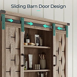 LINSY HOME Bathroom Wall Cabinet, 31“W Farmhouse Medicine Cabinet with Sliding Barn Door and Adjustable Shelves, Storage Cabinet Wall Mounted for Bathroom, Kitchen, Brown