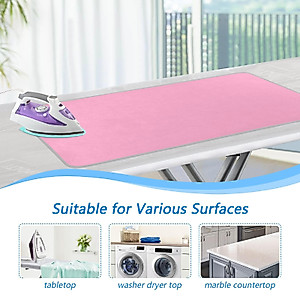 Kigai Plain Carnation Pink Solid Color Ironing Mat - with 3mm Padding & Silicone Iron Rest, Quilting & Travel Portable Ironing Pad, Quilted Washer Dryer Heat Resistant Pad 47 X 27.6 Inch