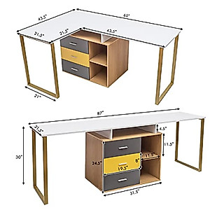 Tangkula 87 inch 2-Person Desk with 3 Storage Drawers & Shelves, Large Computer Desk, Multifunctional L-Shaped Desk Writing Desk Computer Workstation with Spacious Desktop, Home Office Desk