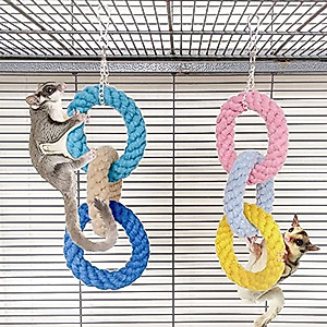 JWShang 2 Pack Sugar Glider Climbing Rope Toys, Sugar Glider Cage Accessories and Toys, Hanging Swing Cage Toy, Rat Toys, Bird Rope Perch Swing Toy for Climbing/Exercising