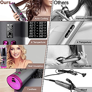 vanso Cordless Automatic Curling Iron,Ceramic Auto Hair Curler with LCD Display 6 Temps & Timers,Portable USB Rechargeable Curling Iron Wand,Detangle & Scald-Free,Fast Heating for Hair Styling