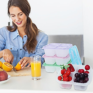 Aimkeoulee 4 Pack Snack Containers with Lids,Reusable 4 Compartments Bento Lunch Box, Divided Meal Prep Lunch Box, Food Storage Containers (Multicolor 2(Pink/Green/Blue/Purple))