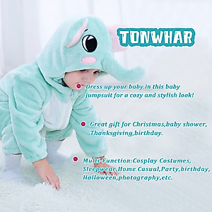 TONWHAR Kids' And Toddlers' Infant Tiger Dinosaur Animal Fancy Dress Costume Outfit Hooded Romper Jumpsuit (18-24 Months/Height:32"-35",Elephant)
