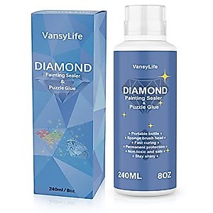 VansyLife 240ML Diamond Painting Sealer with Sponge Head, 5D Diamond Painting Glue and Jigsaw Puzzle Glue for Permanent Hold & Shine Effect (8 OZ)